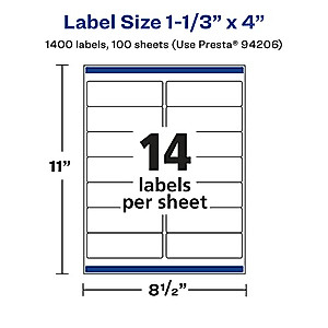 Avery Durable Waterproof Rectangle Labels with Sure Feed, 1-1/3" x 4", 1,400 Oil and Tear-Resistant Waterproof Labels, Laser/Pigment-Based Inkjet Printable Labels