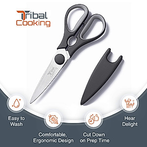 Tribal Cooking Kitchen Scissors - 8.8-Inch Professional Kitchen Shears - Heavy Duty, Stainless Steel, Dishwasher Safe - Micro Serrated Edge Cuts Food, Meat, Poultry - Sharp Utility Scissors.