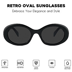 mosanana Oval Retro Trendy Sunglasses for Women Cool Cute Fashion 90s Vintage Y2k Chunky Stylish Aesthetic Luxury Sexy Black Sunnies MS52371