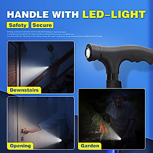 BigAlex Folding Walking Cane with LED Light,Pivoting Quad Base,Adjustable Walking Stick with Carrying Bag for Man/Woman (Alloy Base)