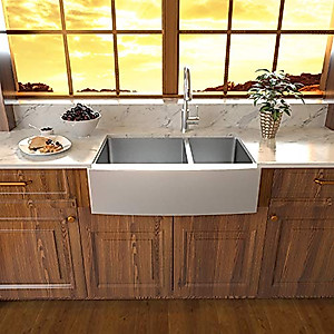 33 Double Farmhouse Sink - Sarlai 33 Inch Kitchen Sink Double Bowl 60/40 Stainless Steel 16 Gauge Round Corner Farm Kitchen Sink