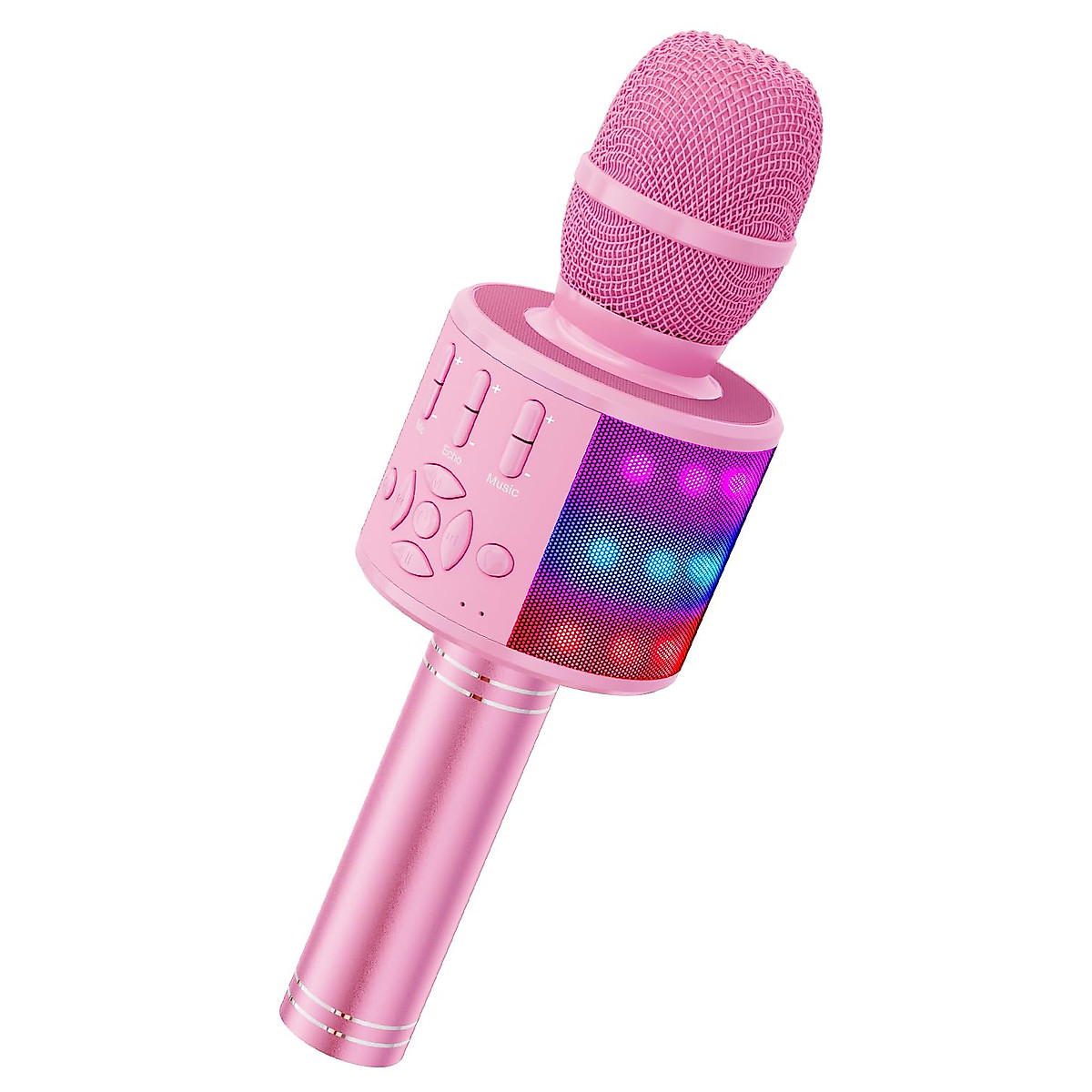 Ankuka Karaoke Microphone for Kids, Portable 4 in 1 Bluetooth Karaoke Microphone with LED Lights, Christmas Home, Birthday Party Toys Gifts for Girls, Boys and Adults(Pinkcolor)
