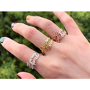 RMREWY 925 Sterling Silver Double Name Ring Personalized Name Ring Adjustable Name Ring Custom Mother Day Jewelry Birthday Gift for Women Mom, Size 5-12