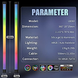 novonest Upgraded Magnetic LED Strip, 14.17"(360mm), Black, Acrylic Diffuse Material ARGB LED Strip, SATA Auto Rainbow/5V 3PIN, for Aura SYNC, Gigabyte RGB Fusion, MSI Mystic Light Sync, LB360