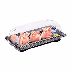 Restaurantware Rectangle Black Plastic Medium Take Out Sushi Tray - with Clear Lid - 6 3/4" x 3 3/4" x 2" - 100ct Box - Roku - Restaurantware