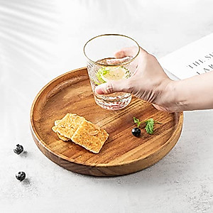 JF JAMES.F Round Serving Wooden Tray Decor Wood Tray charcuterie Boards Serving Tray Applicable to Dining Room and Living Room Diameter 25 * 2.8cm 0.5kg