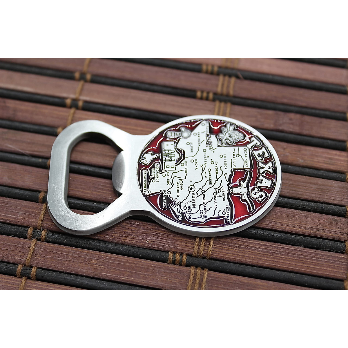 Texas State Map Emblem Icons Beer Bottle Opener