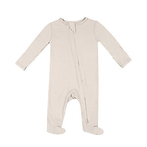 TWINOR Baby Footed Pajamas with Mittens, Soft Bamboo Viscose One-Piece Romper for Newborn Infant (light sand, 0-3 Months)