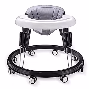 Baby Walker Adjustable Height, ABIOSER Multi-Function Anti-Rollover Folding Walker 9 Heights Adjustable 6-18 Months Male and Female Baby Walker (Gray)