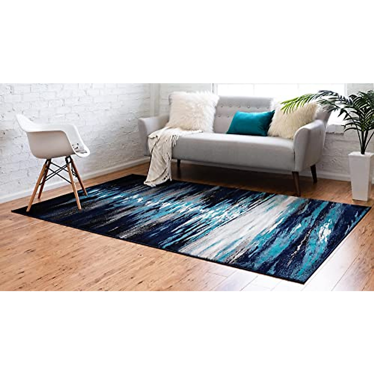 Unique Loom Metro Collection Abstract Water Modern Waves Seascape, Coastal, Nautical Area Rug, 8 ft x 10 ft, Navy Blue/Turquoise
