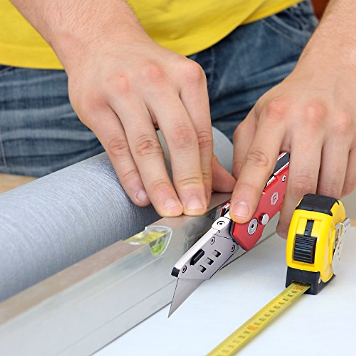 FC Folding Pocket Utility Knife - Heavy Duty Box Cutter with Holster, Quick Change Blades, Lock-Back Design, and Lightweight Aluminum Body