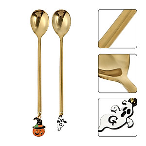 Hemoton 4pcs Halloween Coffee Spoons Stainless Steel Dessert Spoons Pumpkin Skull Tea Spoon Coffee Stirring Spoon Set for Halloween Family Gatherings Table Decoration
