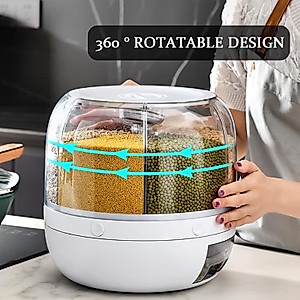 Rice Dispenser Kitchen Moisture-Proof 6-Grid Rotating Food Grain Dispenser Cereal Storage Box Rice Container Dispenser Min:10kg (10, Kilograms) Max:15kg (15 kilograms)