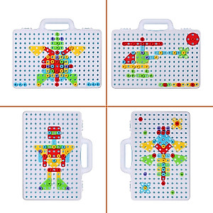 Haifeng 147 Pieces Creative nPlay Drill and Screwdriver Toy Set, DIY Mosaic Design Art Kit, STEM Education Learning Toy for Kids Aged 3-8 Years Old