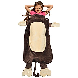 Catalonia Monkey Blanket for Kids, Hooded Wearable Snuggle Tail Blanket, Super Soft Plush Sleeping Bags for Children Teens Boys Girls, All Seasons, Gift Idea