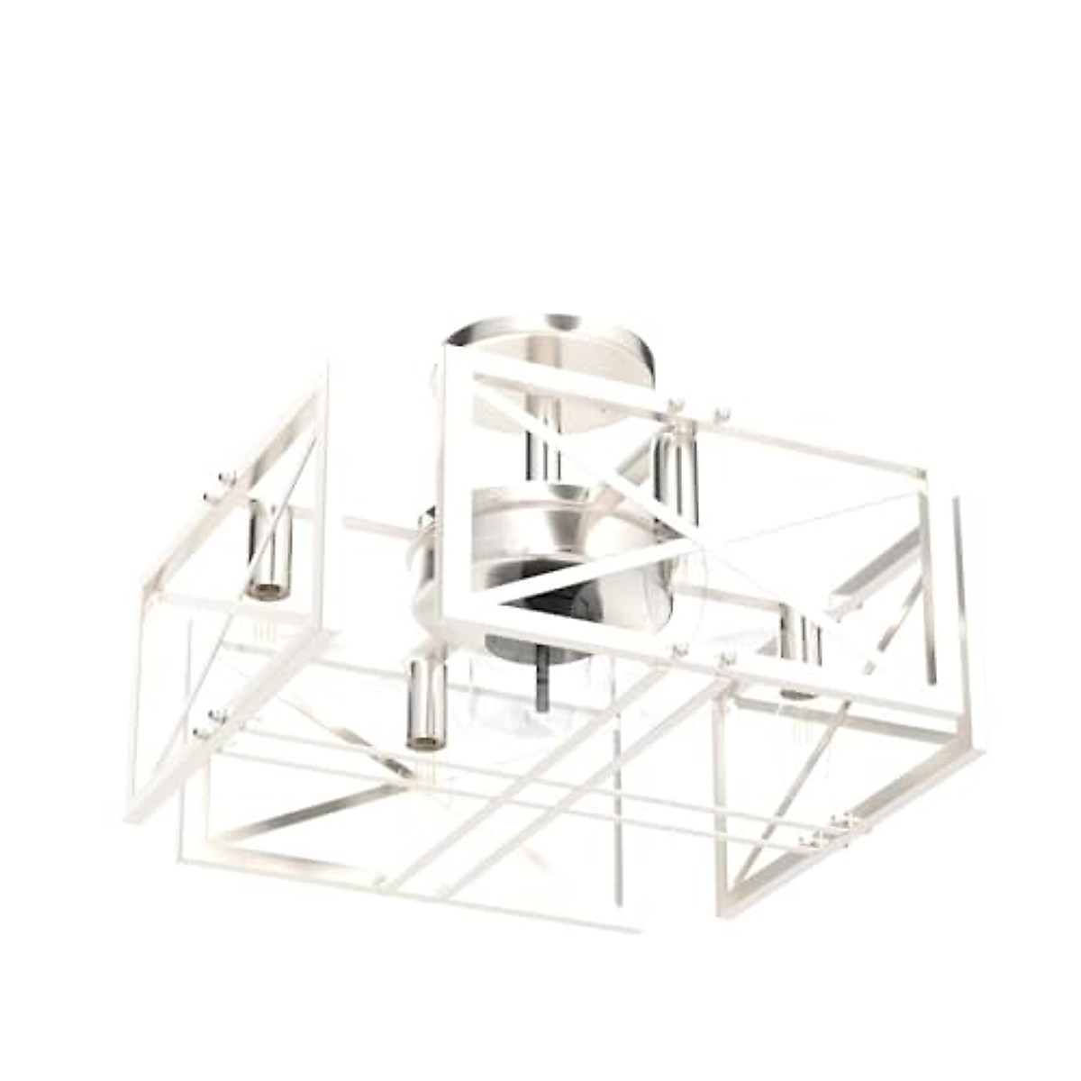 PUNSOKO Ceiling Fans with Lights, Brushed Nickel Fandelier Ceiling Fan with Light and Remote, 20'' Modern Bladeless Chandelier Fan Flush Mount for Kitchen, Bedroom, Living Room