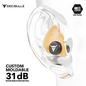 Decibullz - Custom Molded Earplugs, 31dB Highest NRR, Comfortable Hearing Protection for Shooting, Travel, Swimming, Work and Concerts (Orange)