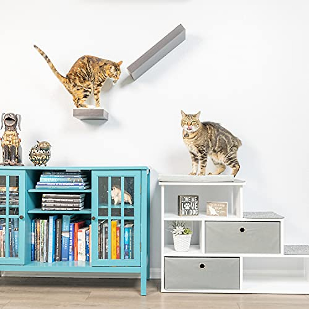 PetFusion Pet Step Window Perch Bookshelf w/ Storage Baskets |28” Tall Dog & Cat Perch, 8” Stair Height |Multi-Functional Modern Pet Furniture w/ Carpeted Step Pads & 1” Thick Premium Foam Perch Pad