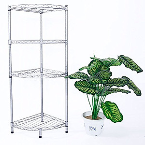 Gappys Kitchen Steel Corner Shelf Rack - 4-Layer Pot Rack Storage Organizer Heavy Duty Shelves Shelf Holder Shelving Unit Silver 11.81 x 11.81 x 35.43 inch XM-243S 0
