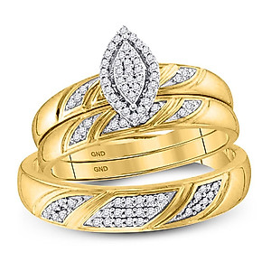 Jewels By Lux 10k Yellow Gold Diamond His & Hers Matching Trio Wedding Engagement Bridal Ring Set 1/4 Cttw Ring Size 10.5