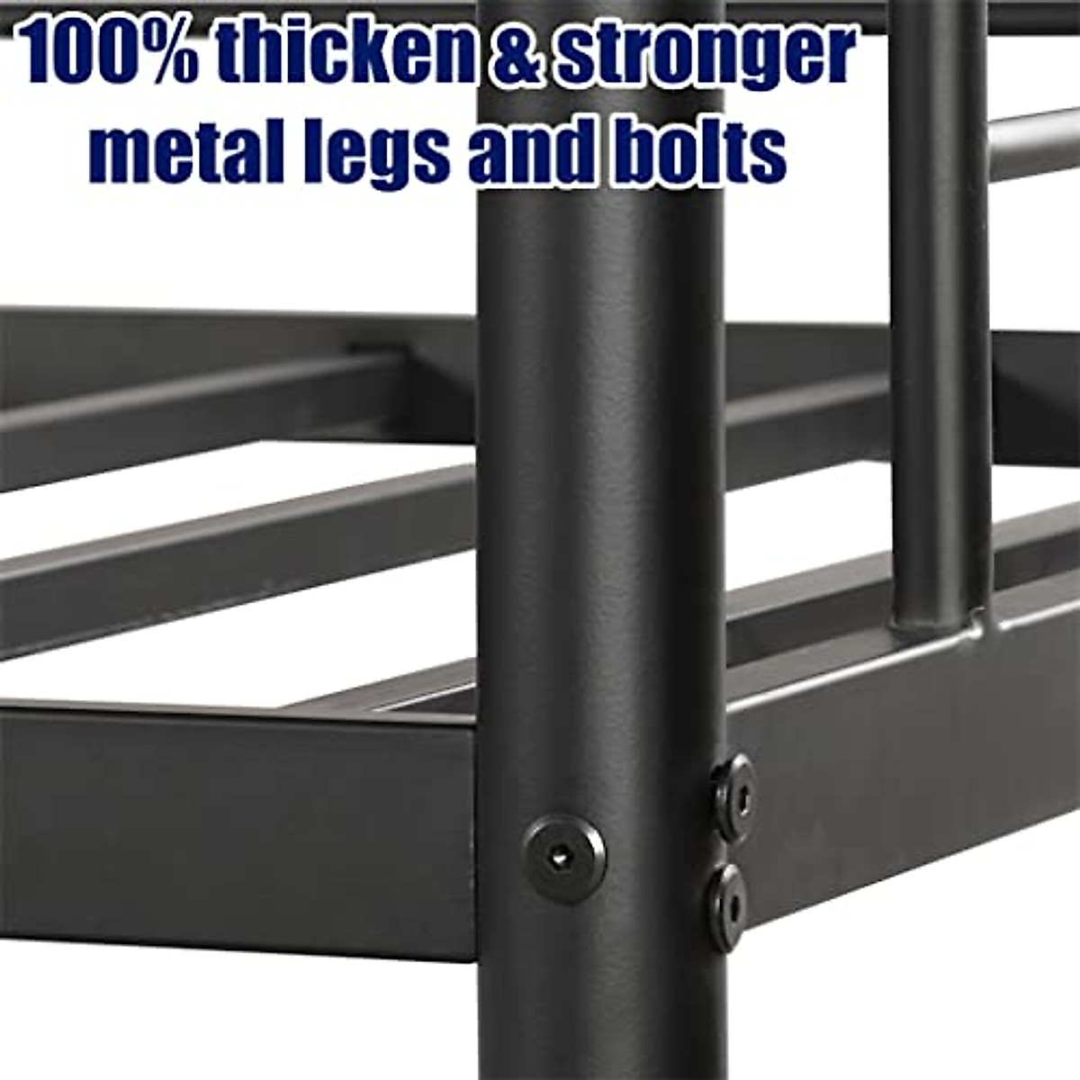 SNIFIT Upgraded Version & Stronger Metal Full XL Over Twin XL Over Queen Triple Bunk Bed, Thickened Reinforced Triple Steel Bunk Bed Frame with Safer Ladder & Guardrail (Faster Assembly) (Black)