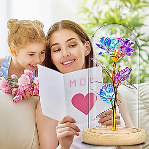 QUNPON Womens Gifts for Christmas Flowers Gifts for Women,Mom Grandma Sister for Girlfriend Her Wife Friends,Birthday Gifts for Women,Rainbow Galaxy Glass Rose Gifts for Christmas