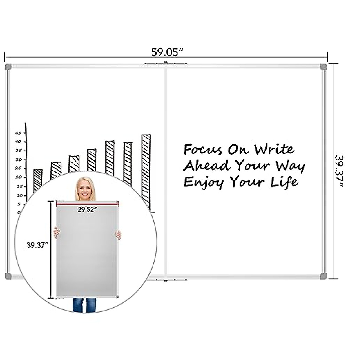Lockways Large Magnetic 60" x 40" Dry Erase Board, Foldable Wall Mounted Whiteboard| White Board with Pen Tray for Business,Team,Home Office,Home Education