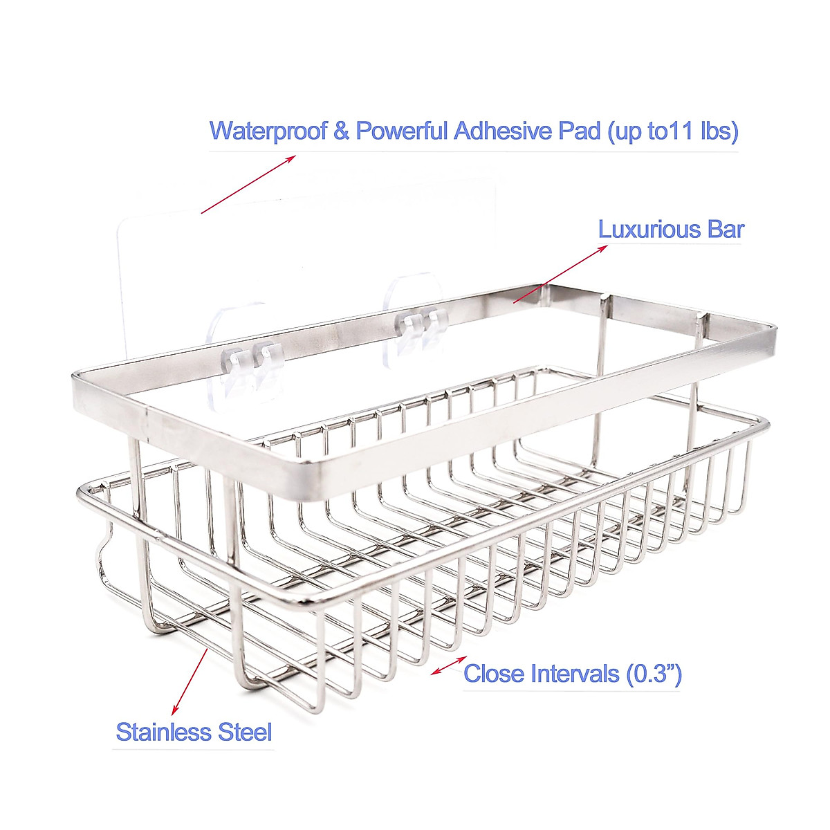 Adhesive Shower Caddy Compact Shelf Organizer Holder Bathroom Kitchen Self Adhesive Compact Storage for inside Shower Rack No Drilling Multipurpose Wall Mounted Stainless Steel Basket Rustproof