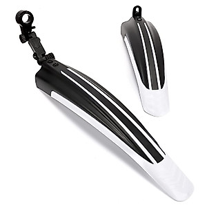Adjustable Road Mountain Bike Bicycle Cycling Tire Front/Rear Mud Guards Mudguard Fenders Set (White)