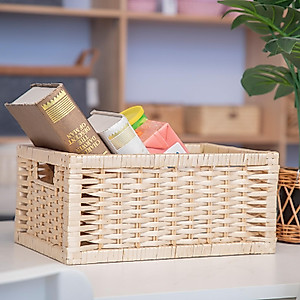 JLKIMZVO Wicker Basket, Woven Storage Basket with Built-in Handles, Wicker Shelf Basket for Organizing, Shelves, Bedroom, Living room, 1 Pack