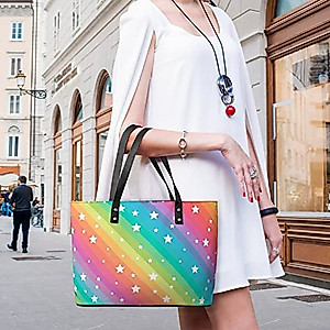 Womens Handbag Rainbow Leather Tote Bag Top Handle Satchel Bags For Lady