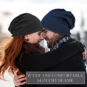 4 Pieces Slouchy Beanie Hat Sleeping Cap Baggy Skull Knit Sleeping Hat Headwear Head Wrap Cap for Men Women (Blue, Deep Gray, Black, Light Gray, Solid Color)