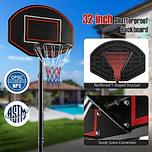 Goplus Portable Basketball Hoop Outdoor, 5.5-7.5 FT Basketball Goal with 5 Adjustable Height, 32" Shatterproof Backboard, Wheels, Fillable Base, Indoor Basketball Stand for Kids Teenagers Youth Adults