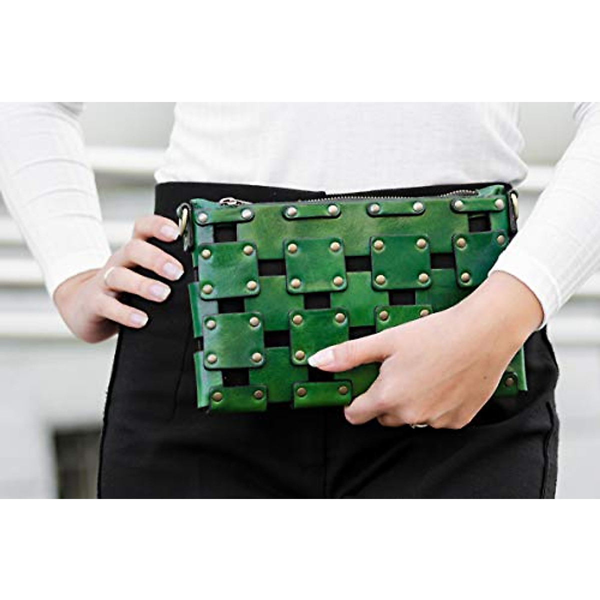 Time Resistance Leather Clutch Purse Women's Wrist Bag Shoulder Bag Handbag Green