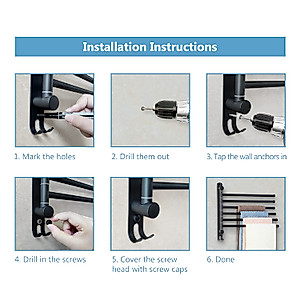 Space Saving Towel Rack JSVER Black Space Saving Towel Holder, Towel Rack Wall Mounted, Swivel Hand Towel Holder, 6-Arms Towel Bar, Towel Racks for Bathroom