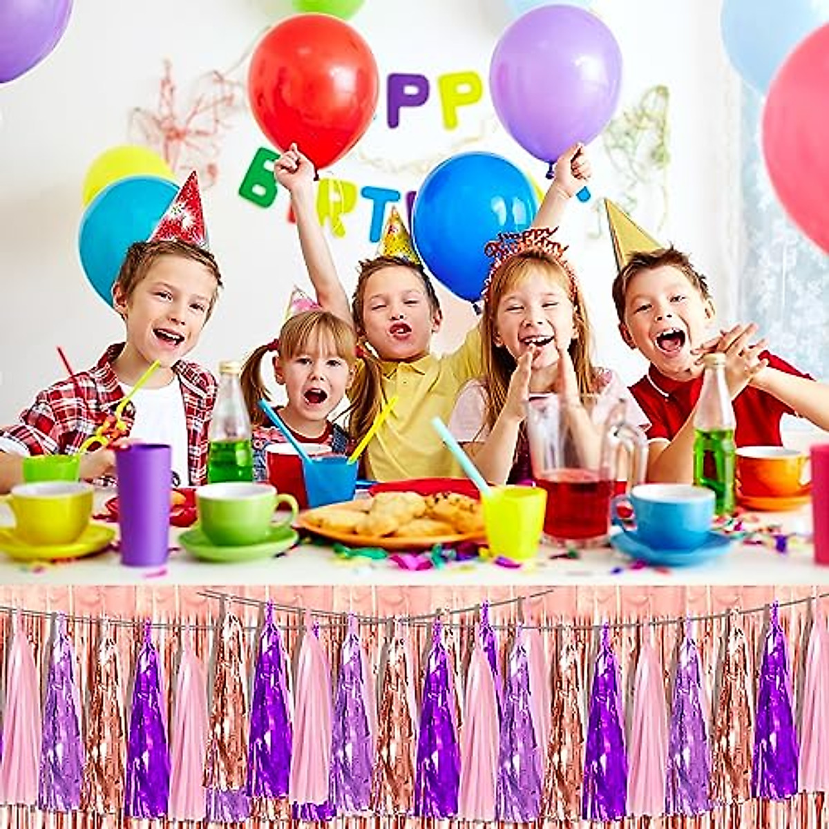 4P Pink-Purple Rose-Gold Party-Decorations Tassel Garland, Tassels Banner Streamers for Parade Floats, Bachelorette, Wedding, Birthday, Halloween, Christmas,