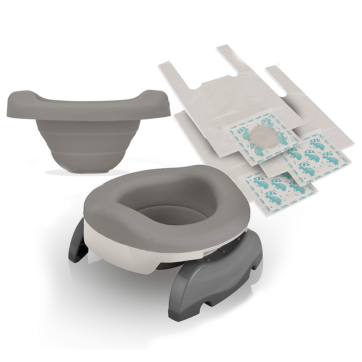 Potette Plus Potty Value Pack: Kalencom 2in1 Potette Plus Portable Potty and Reusable Collapsible Liner for Home Use (White/Gray)