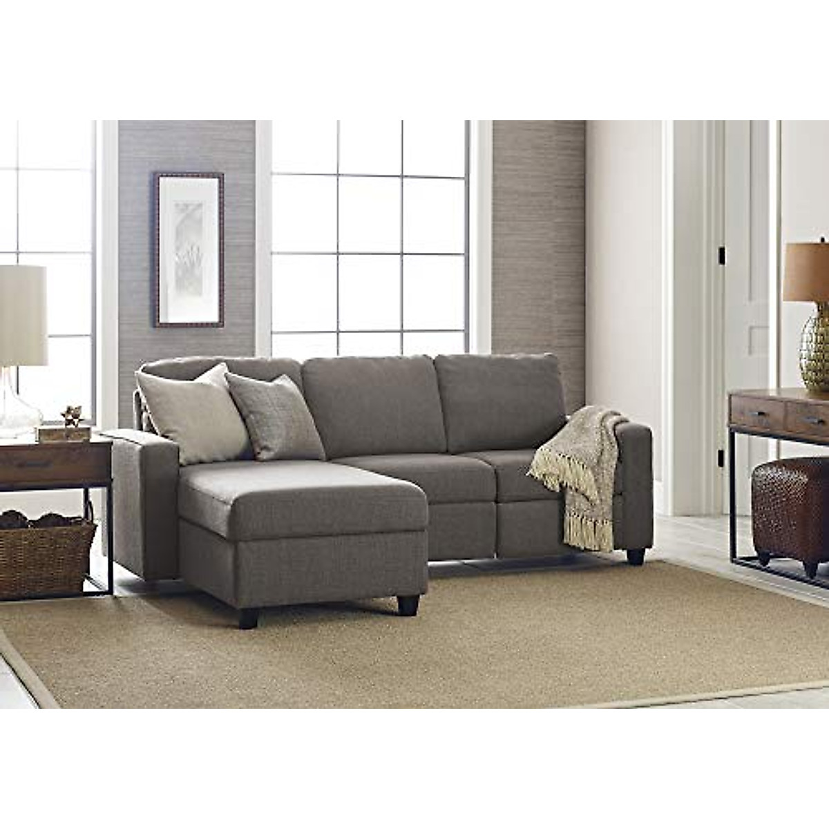 Serta Palisades Reclining Sectional Sofa with Left Storage Chaise, Small Couch with Built-In Storage, Low-Maintenance & Family-Friendly Fabric, Gray