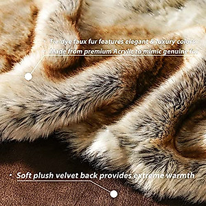 BATTILO HOME Brown Faux Fur Throw Blanket for Bed, Large Fall Fur Blanket Twin Size 60 x 80 Inches Super Soft Fuzzy Thick Warm Fur Throw Blankets for Couch, Reversible to Plush Velvet