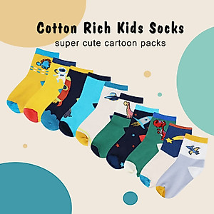 Mmkkhpy Toddler Little Kids Boys Fun Novelty Design Crew Cotton Socks 10 Pairs (5-8 Years, Dino Rocket)