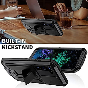 for Samsung Galaxy S23 Plus 5G/S23+ 5G Case,Shockproof Hard Case Aluminum Metal Gorilla Glass Military Heavy Duty Sturdy Protector Cover for Galaxy S23 Plus 5G,with Lens Protection Cover (Black)
