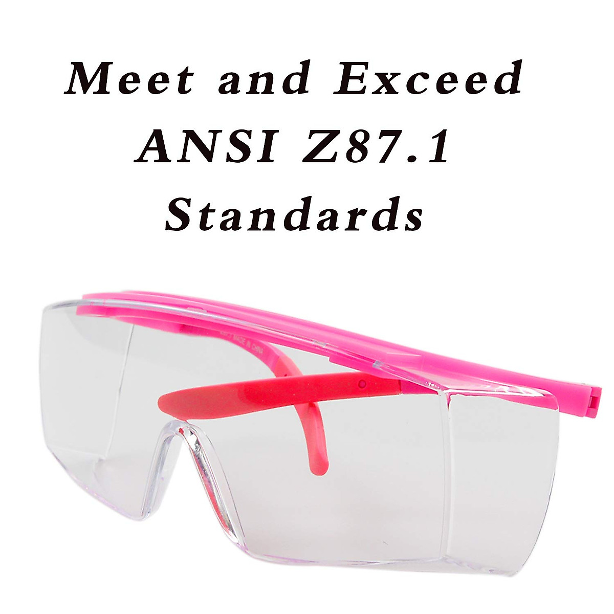 BHTOP Safety Glasses Protective Eye Wear L010 Clear Lens Anti-Fog Goggles Over-Spec Glasses in Pink