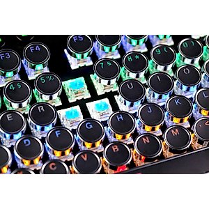 MK13 RGB Mechanical Keyboard Retro Gaming Keyboard-Blue Switches-LED Backlit -Silver-Plating-2 Knob and 12 Multimedia Buttons-104 Round Key Illuminated Keyboard for PC Gaming and MAC (MK13 Black)