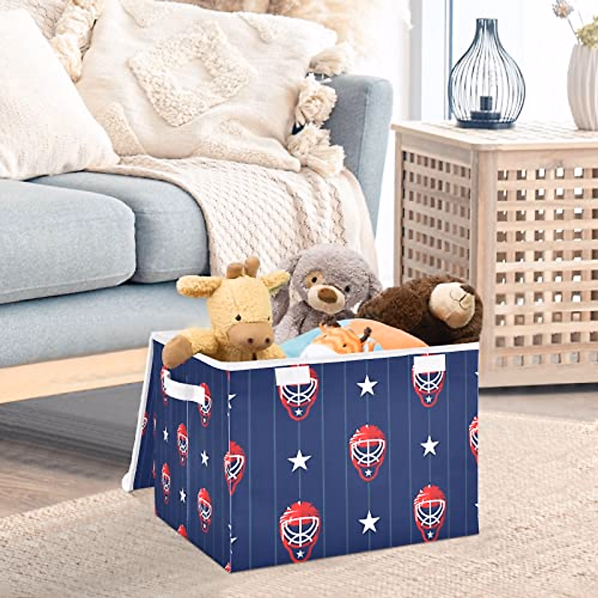 RunningBear Hockey Sport Large Storage Bins with Lid Collapsible Storage Bin Household Basket Boxes Fabric Storage Baskets for Office Outside Cars