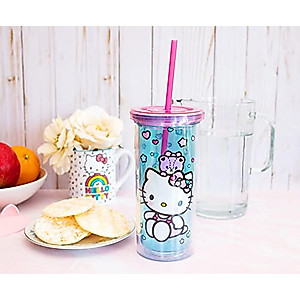 Sanrio Hello Kitty Stacked Donuts Carnival Cup with Reusable Straw and Leakproof Lid | Plastic Cold Cup for Boba Milk Tea Beverages, Home & Kitchen Essentials | Cute Kawaii Gifts | Holds 20 Ounces