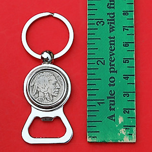 US 1937 Indian Head Buffalo Nickel 5 Cent Coin Silver Tone Key Chain Ring Bottle Opener NEW