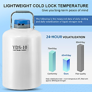 CXRCY 10L Aluminum Alloy Cryogenic Container Liquid Nitrogen (LN2) Dewar, Tank Dewar with 6 Canisters & Carry Bag, Durable, Lnsulation & Vacuum Design can Safely Store Liquid Nitrogen