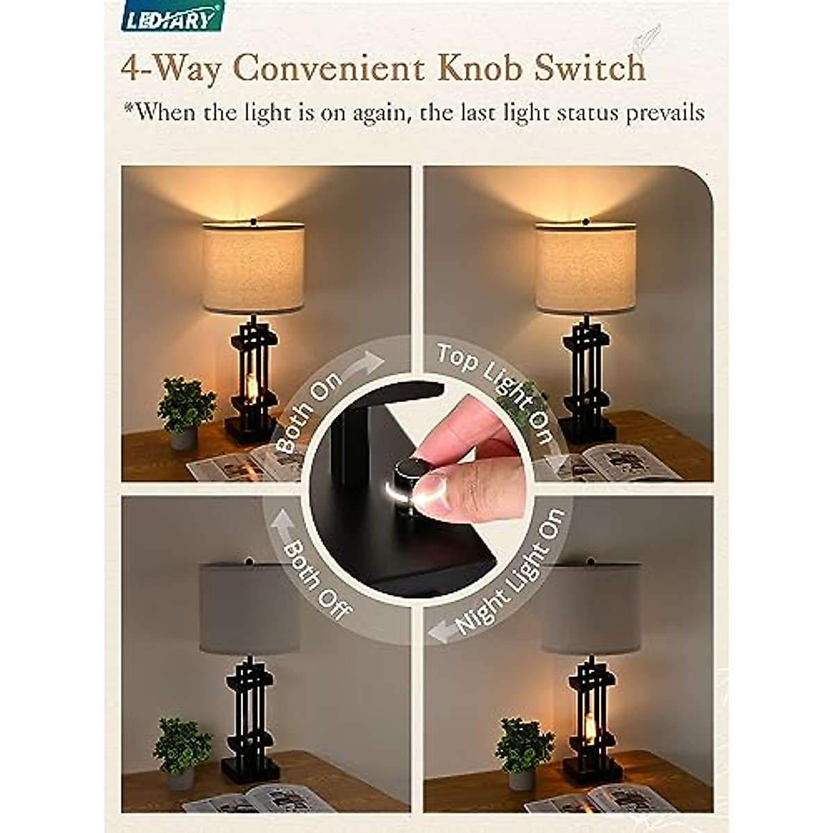 LEDIARY 27" Tall Farmhouse Table Lamps with AC Outlet and USB Ports, Rustic Living Room Lamps Set of 2, Black Industrial End Table Lamp for Bedroom Nightstand, 2 Blubs Included