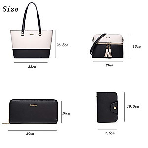 Women Fashion Synthetic Leather Handbags Tote Bag Shoulder Bag Top Handle Satchel Purse Wallet Set 4pcs