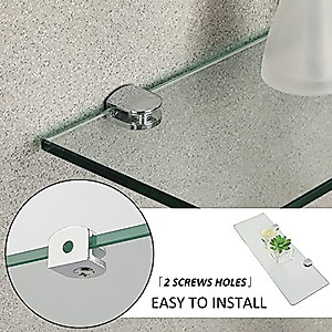 SAYAYO Floating Glass Shelves for Bathroom, 15 x 5 Inch Chrome Tempered Glass Shelf for Wall 2 Pack, Clear